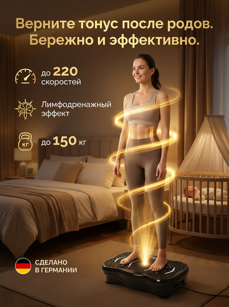 Виброплатформа для похудения 150 кг тренажер кардио степпер, пульт, чёрный, с Bluetooth