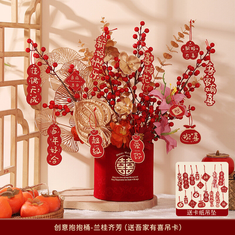 Свадебные украшения для помолвки, декор свадебной комнаты, главная спальня, гостиная, букет, набор ведерок двойного счастья, новый свадебный подарок