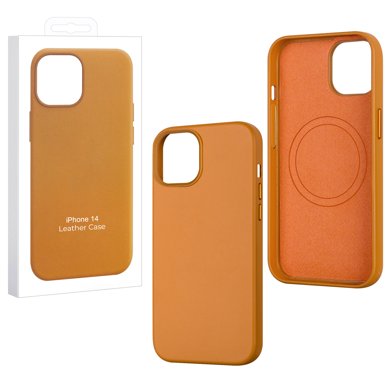 Чехол кожаный для iPhone 14 Leather Case Golden Brown, анимация NFC, поддержка беспроводной зарядки, коричневый