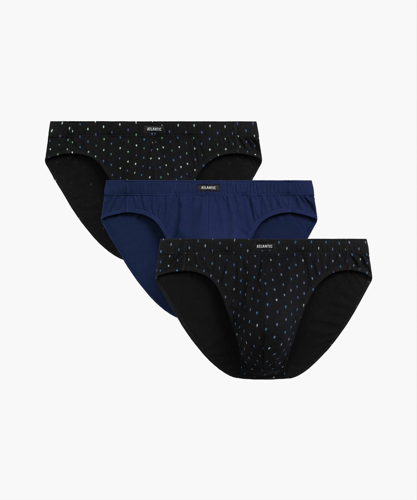 Мужские трусы (3шт) слипы спорт Atlantic 3MP-204, хлопок, черный + темно-голубой + черный (L)