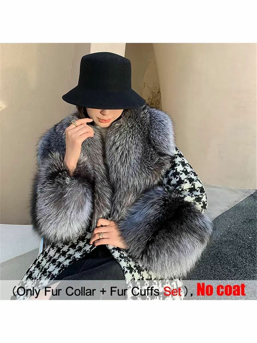 Европейский и американский внешний торговля, серебряный лис, цвет, настоящий мех, воротник из лисьего рога, комплект манжет, декоративные аксессуары для пальто