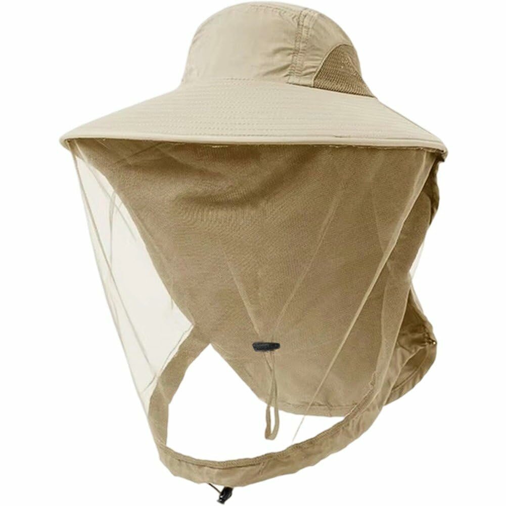 Шляпа для рыбалки летом, уличная противомоскитная шляпа, маскировка лица для мужчин и женщин, защита от солнца, вентиляционная сетчатая маска, ночная противомоскитная защитная шляпа для рыбалки, материал прочный нейлон, цвет хаки, размер обхват головы