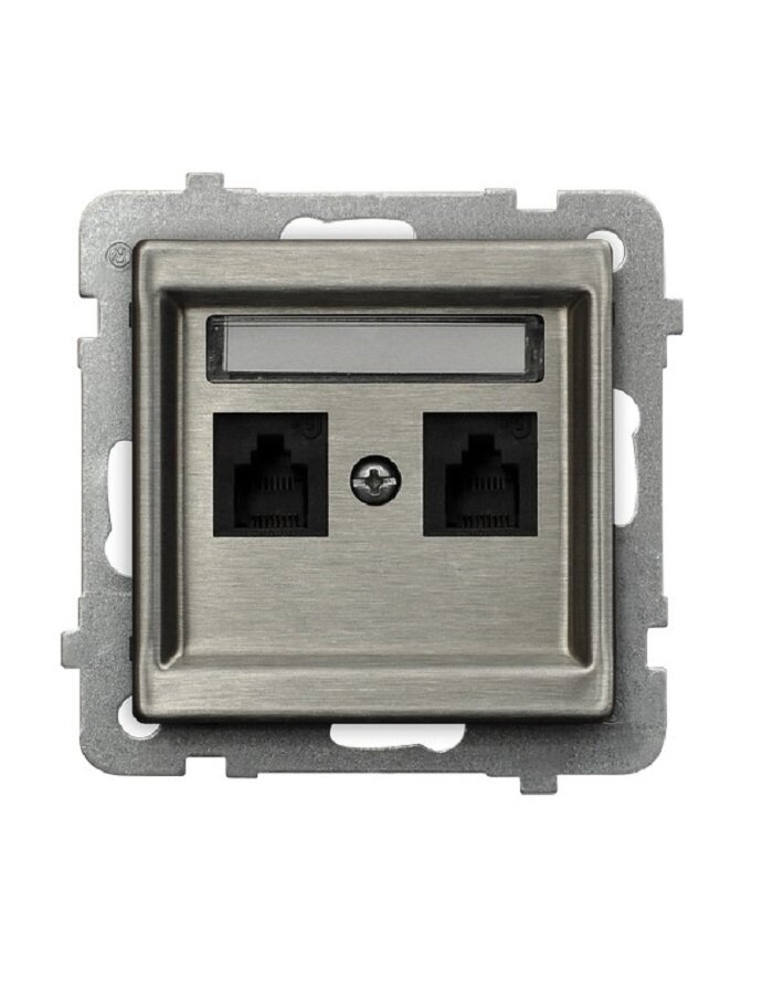 Розетка Ospel GPT-2RMN/m/37, нержавеющая сталь, двойная, IP20