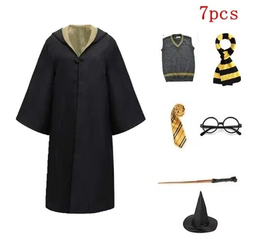 Костюм Гарри Поттера для взрослых и детей, комплект Гриффиндор Черный, L, 7pcs 2