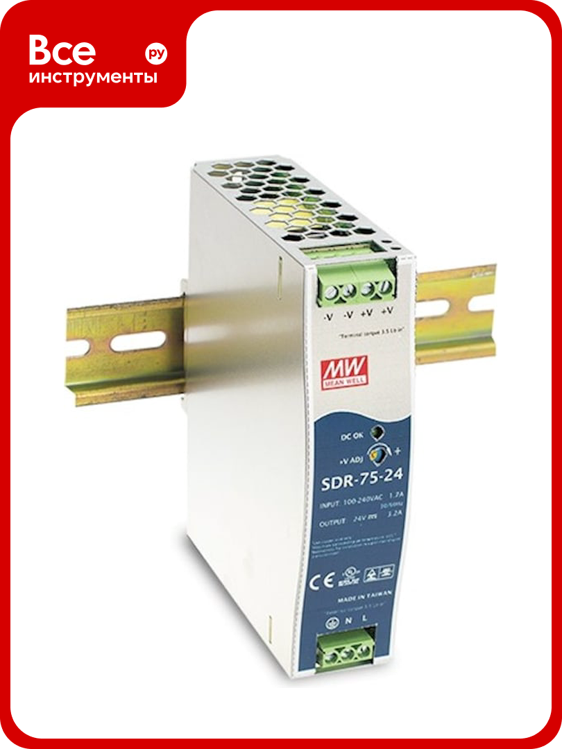 Источник питания Mean Well AC/DC SDR-75-24 Т02163774 односторонний регулируемый низковольтный промышленный блок питания