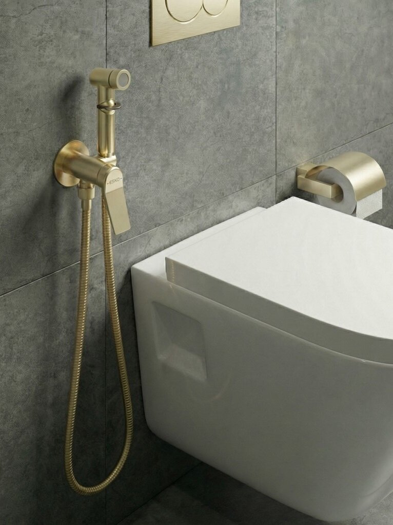ESKO. Смеситель скрытого монтажа латунный с гигиеническим душем SMHSHAGold, золотой