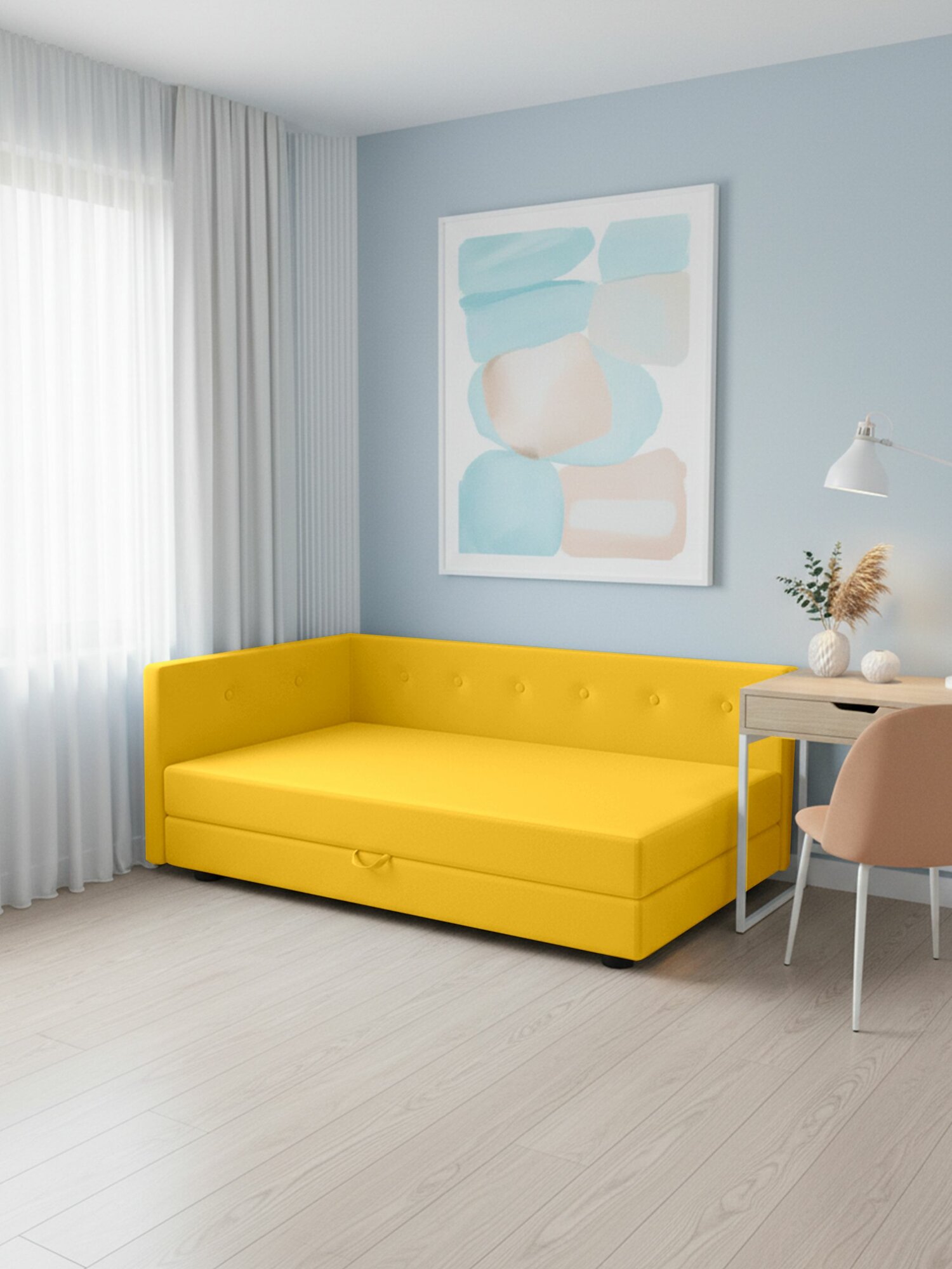 Тахта Лира Слева фокус- мебельная фабрика 150х210х76 см желтый матовый