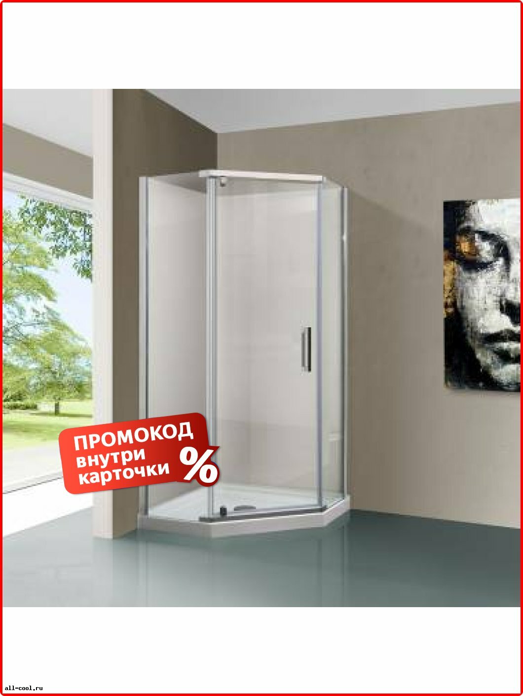 Душевой уголок Vincea Martino 90x90, пятиугольная, прозрачное, серебристый, распашные, без поддона в комплекте