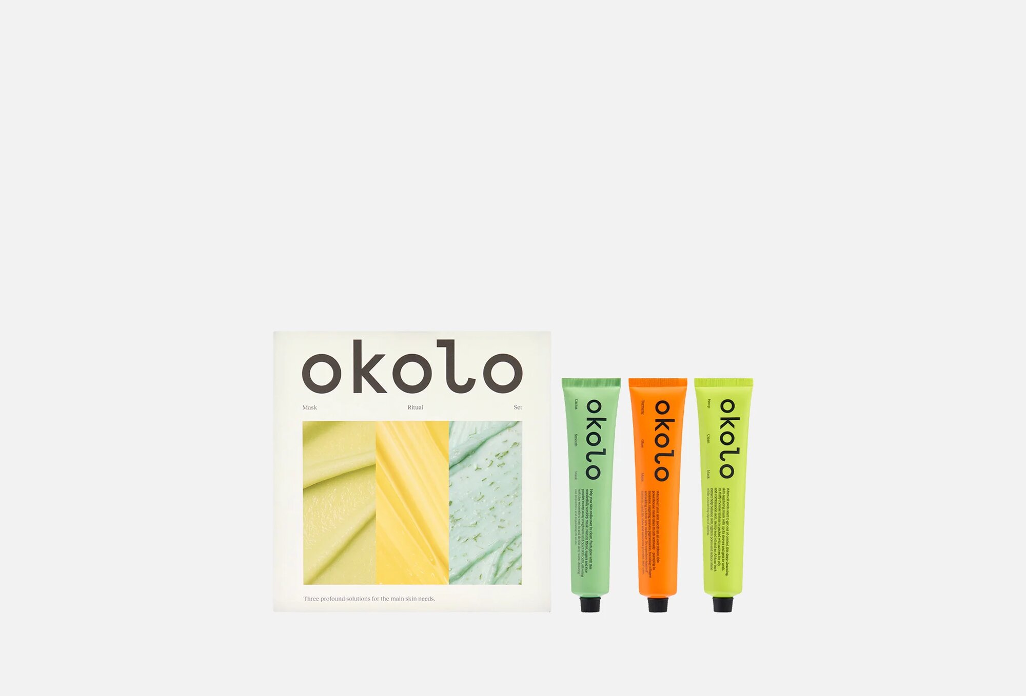 Подарочный набор масок для основных потребностей кожи лица OKOLO Mask Ritual Set, 3 маски