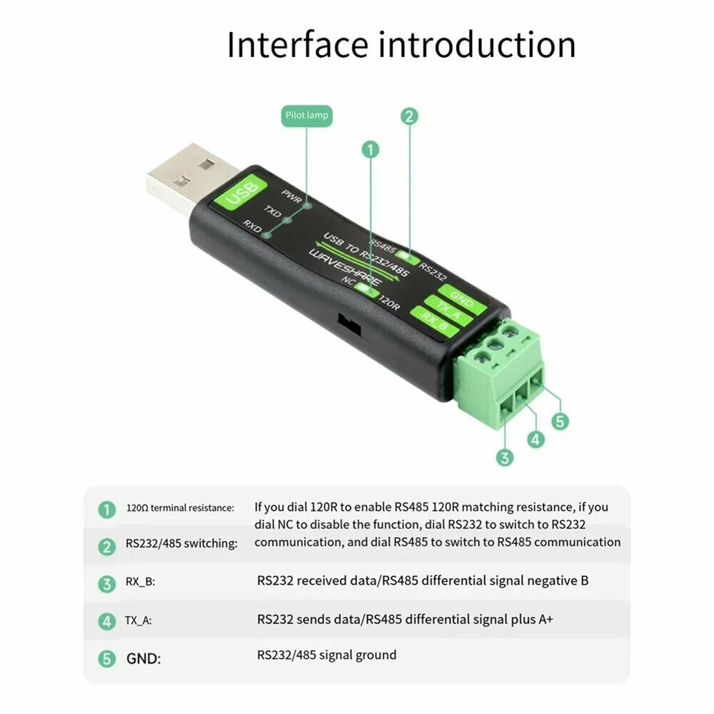 Waveshare Преобразователь Последовательной Связи USB В RS232/485 FT232RNL