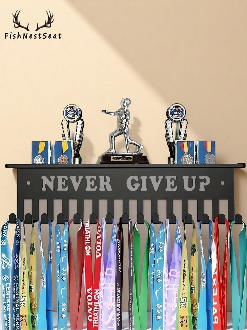 Медальница , металлическая, черная / держатель для кубков и медалей / органайзер спортивный, 30*8*6.2cm