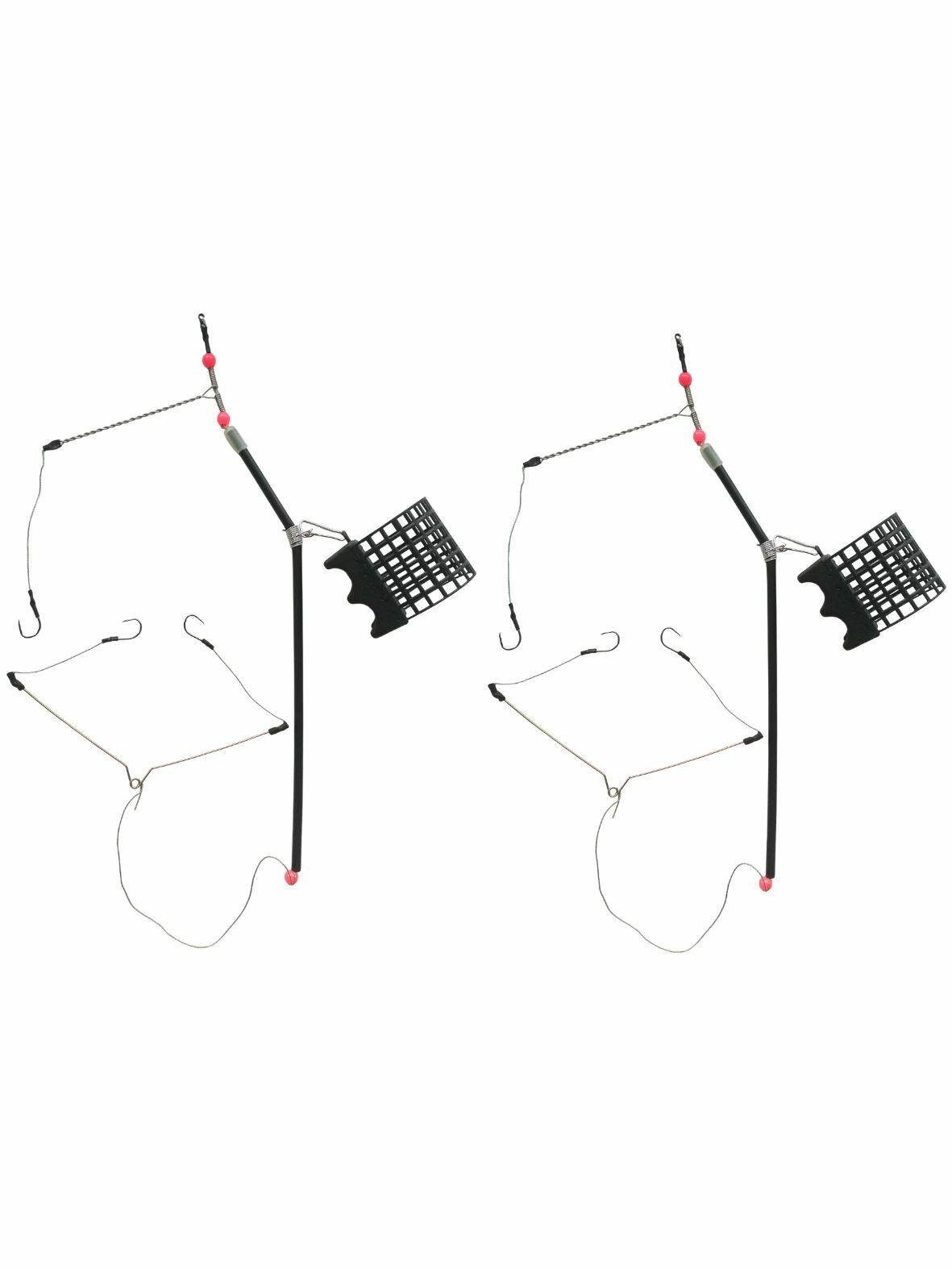 2 ШТ. Монтаж фидерный. Противозакручиватель (3 крючка) + Кормушка черная с грунтозацепом для реки с умеренным или сильным течением 90 гр.