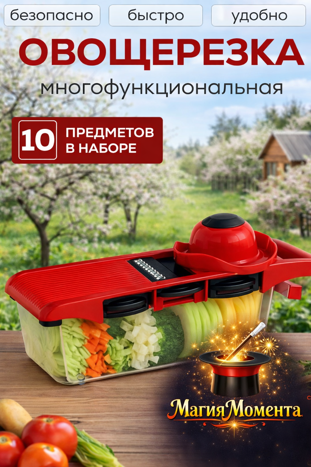 Многофункциональная овощерезка 10 в 1 с контейнером + мини терка 7.5 х 3.5 см, сетка-фильтр, зажим для пакетов