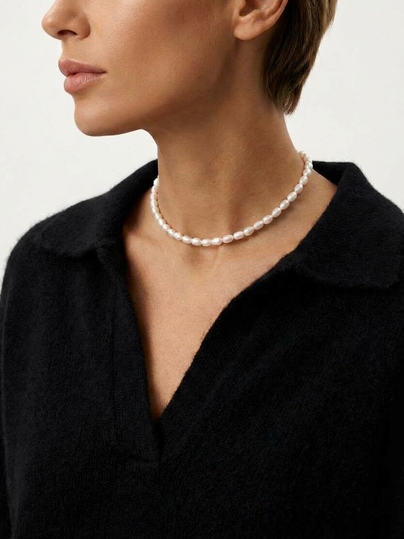 Колье LU Jewel, жемчуг пресноводный культивированный, длина 34 см, серебряный — фото 1