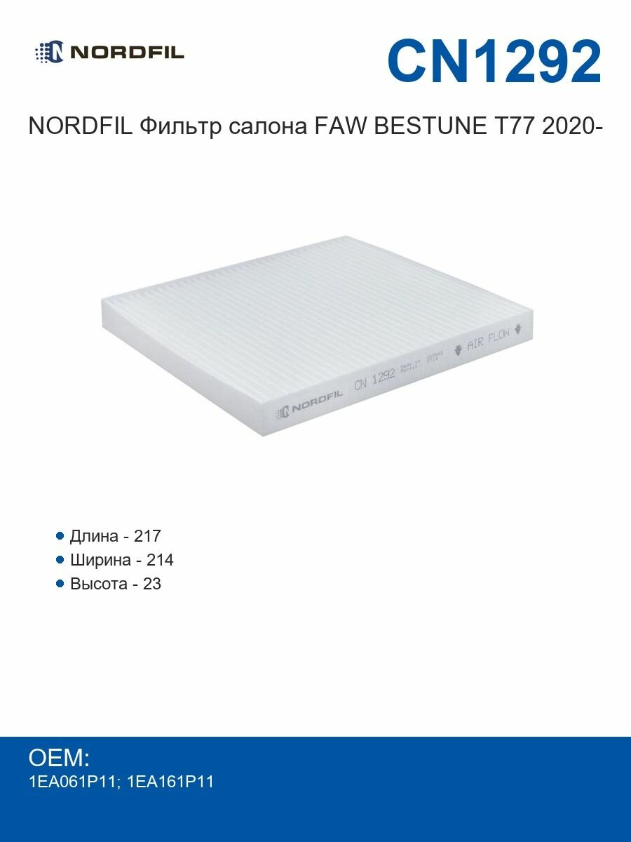 NORDFIL Фильтр салона FAW BESTUNE T77 2020-