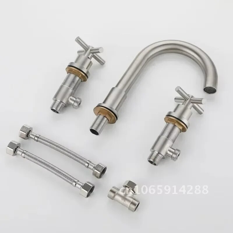 Бесплатный смеситель для умывальника для ванной комнаты, двойной кран, твердый смеситель из нержавеющей стали 304, ручки для смесителя, свинцовый набор, отверстия для раковины, смеситель для ванны, раковина 3