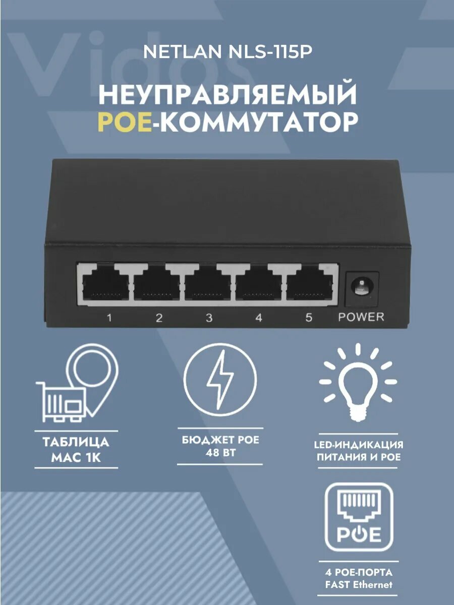 Коммутатор NETLAN NLS-115P, PoE, неуправляемый, для других стран