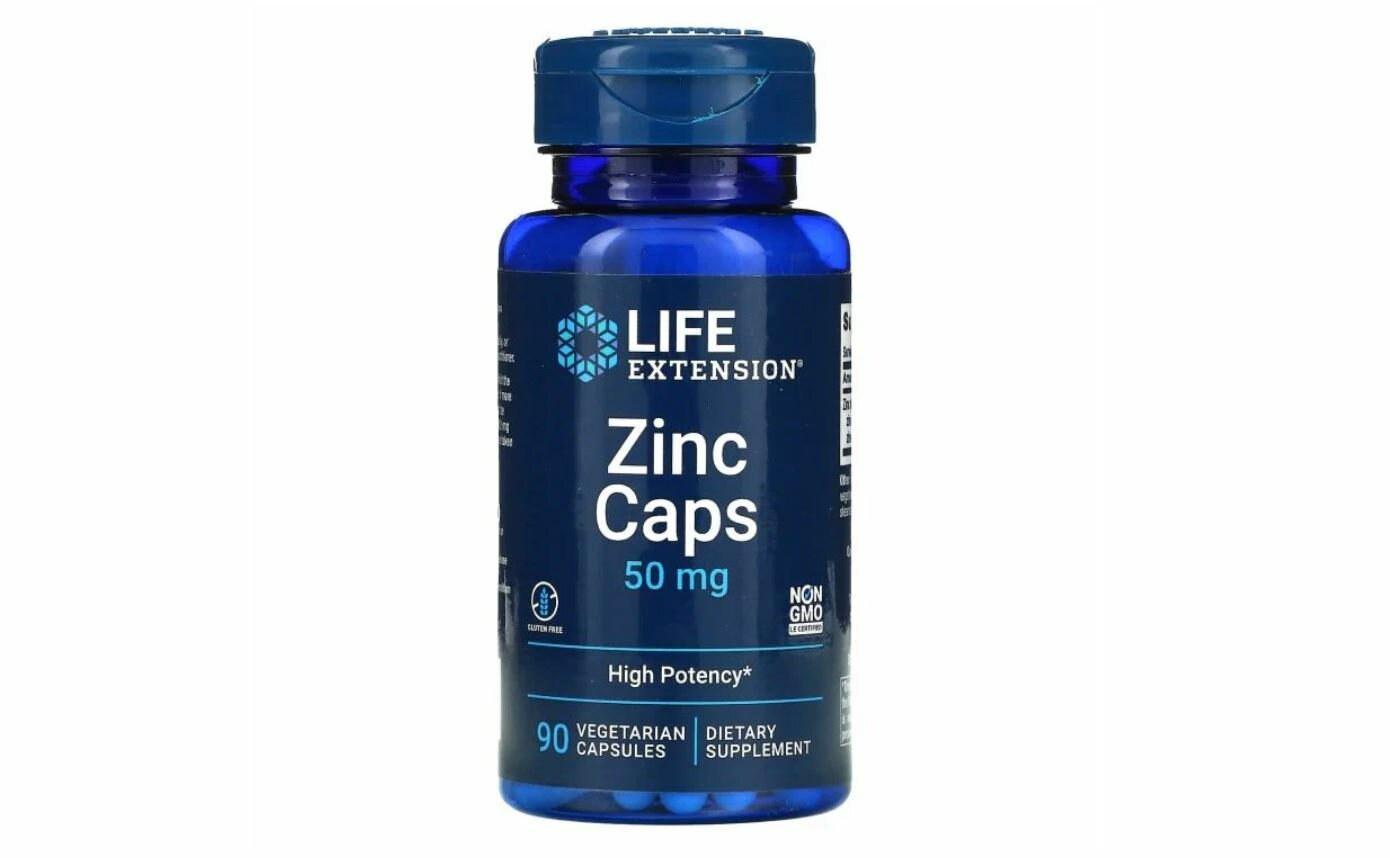 Life Extension Zinc Caps Цинк сильное действие 50 мг, 90 вегетарианских капсул