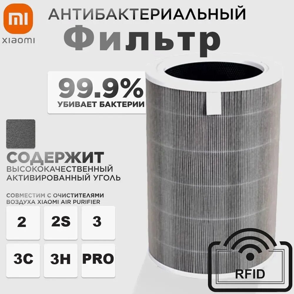 Фильтр антибактериальный для очистителя воздуха Xiaomi Mi Air Purifier 1,2,2S,2H,3,3H,3Pro Серая антибактериальная версия