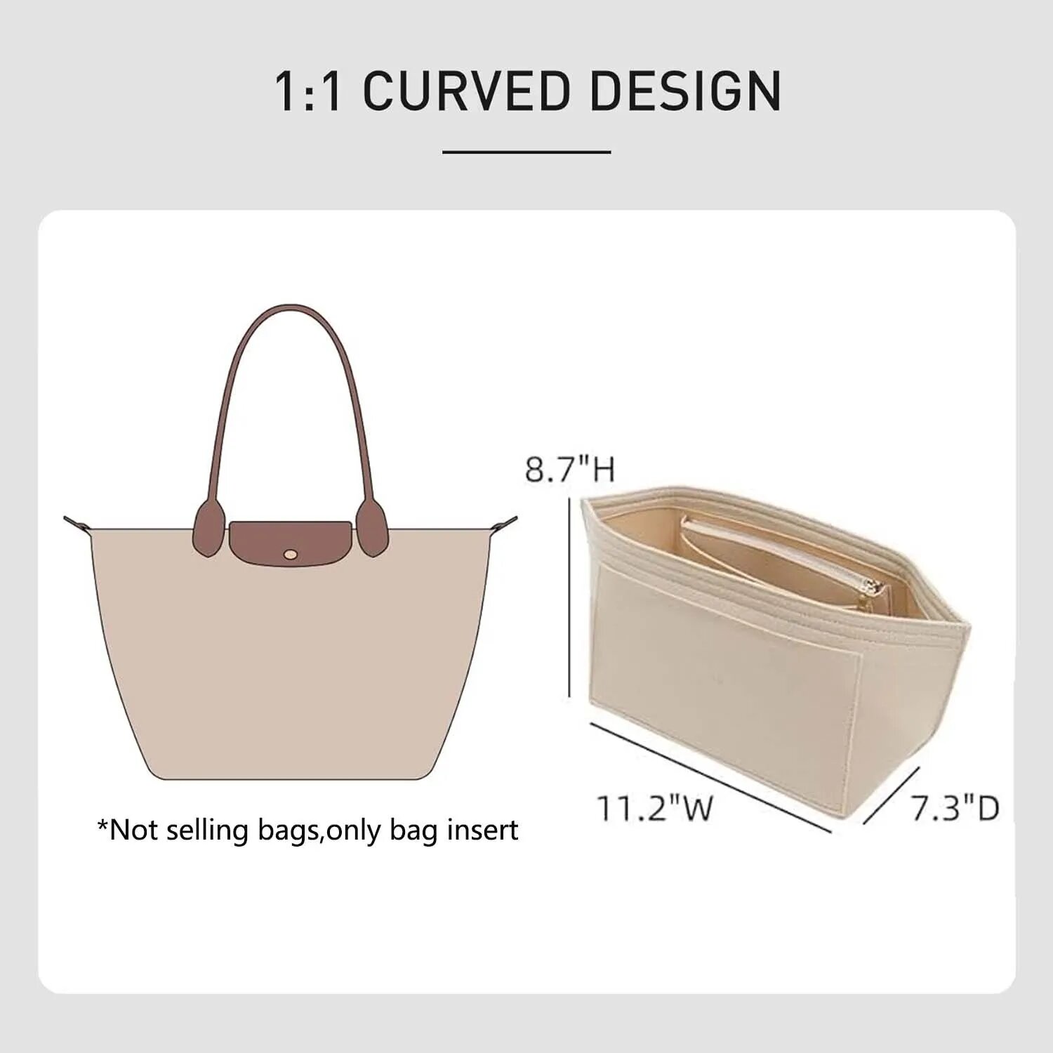 Вставка для сумки Longchamp, фетровый органайзер 11.2"x7.3"