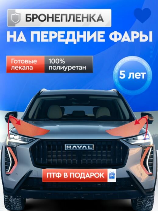Бронепленка для фар на автомобиль Haval Jolion рестайлинг 2024 - н. в, 1 поколение, полиуретановая пленка для фар авто