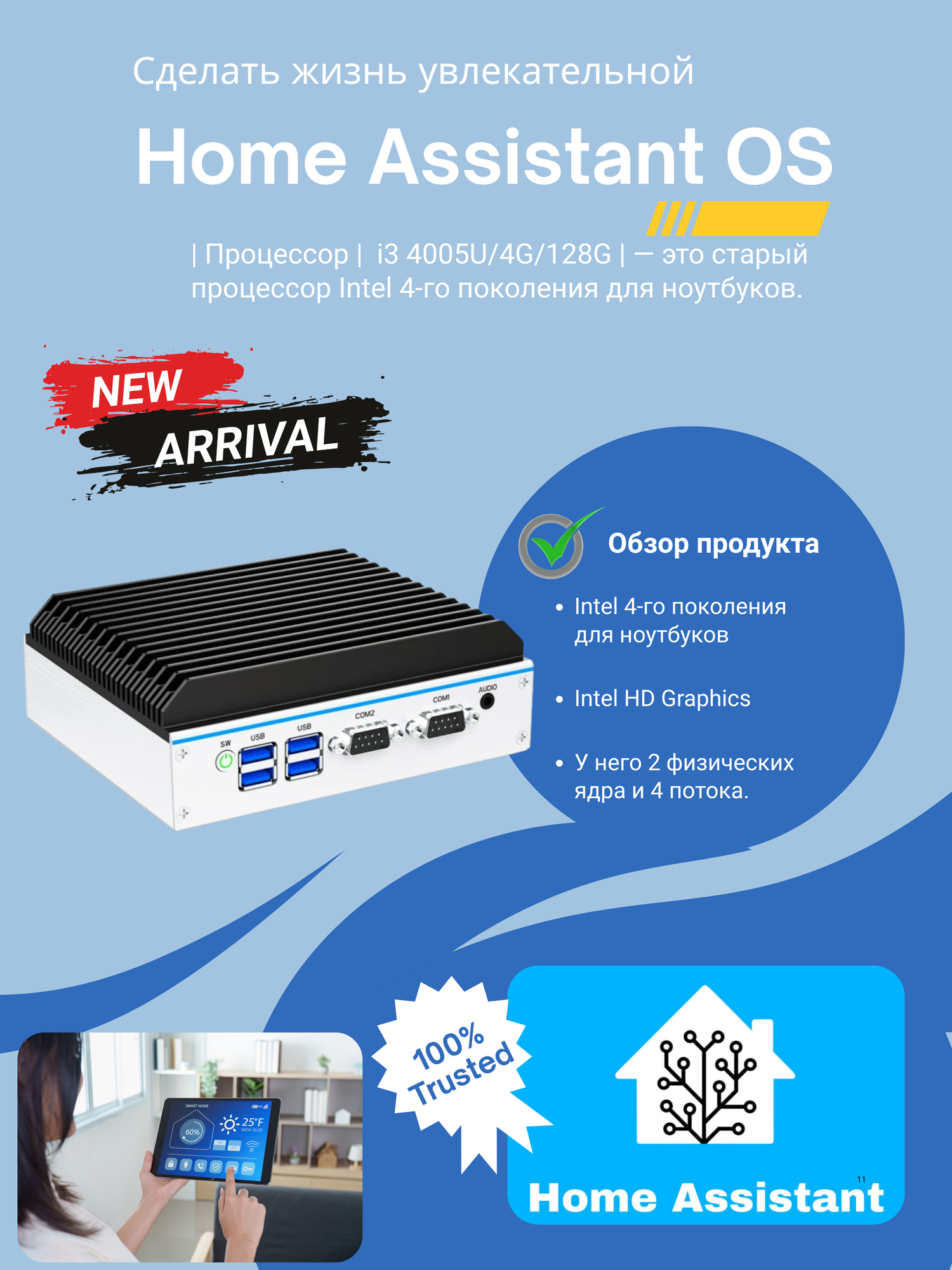 4ГБ RAM/128ГБ ROM Home Assistant OS Хаб для Умного Дома Plug & Play Установка