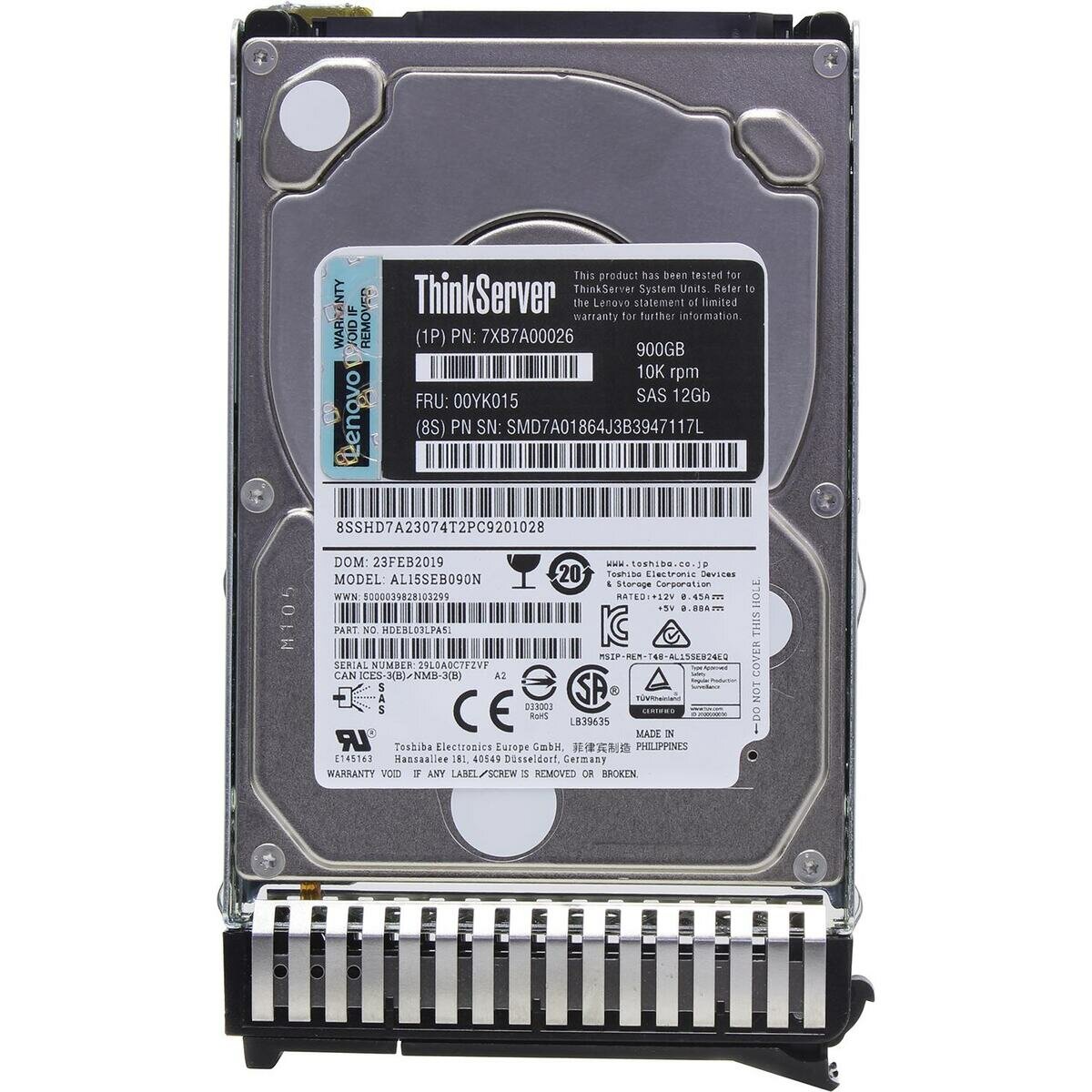 00YK015 900 Гб 10000 оборотов/мин SAS 12Gb/s 2.5" (толщиной 15 мм) 128 Мб 24x7 512N (native)