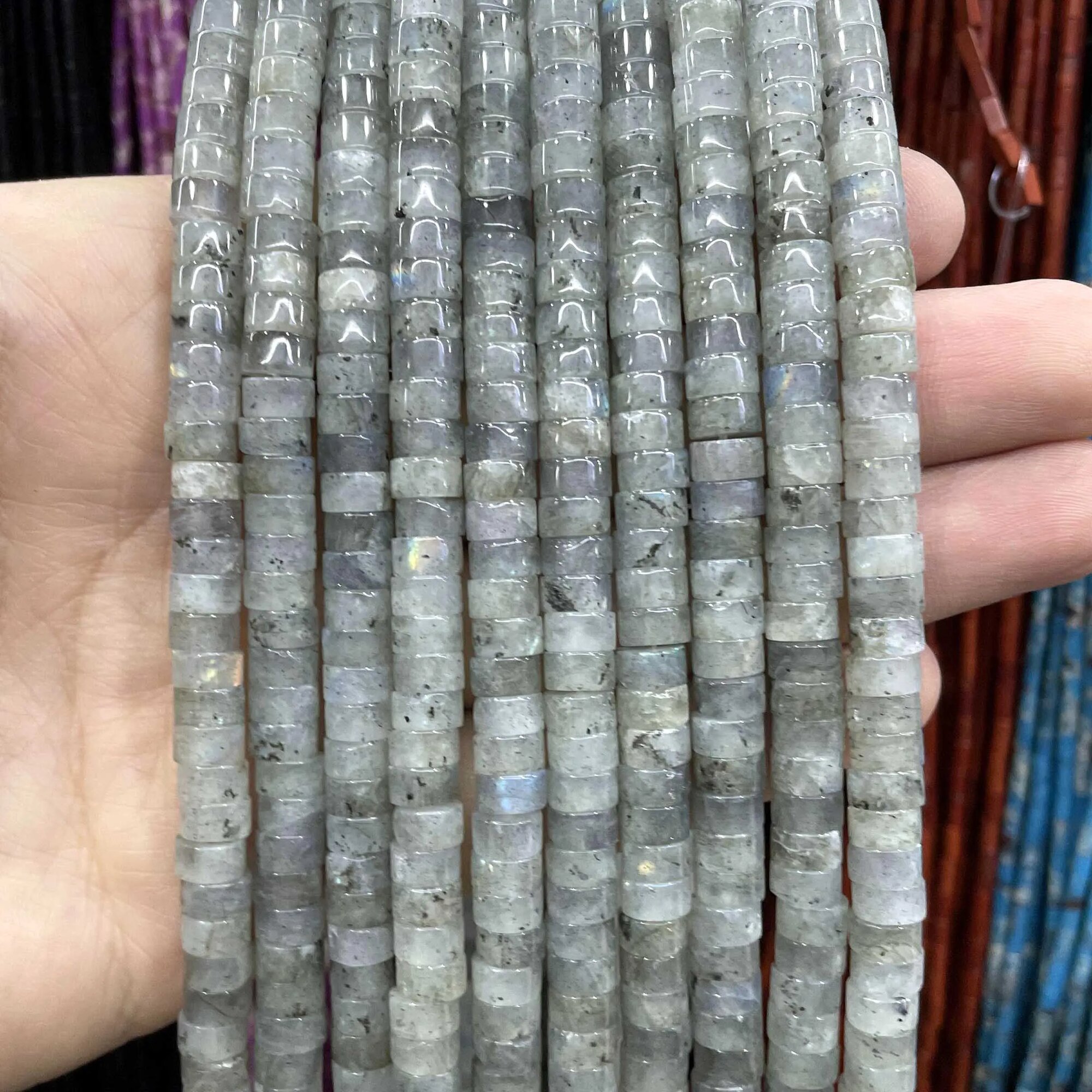Бусины из лабрадорита серого цвета, плоские круглые