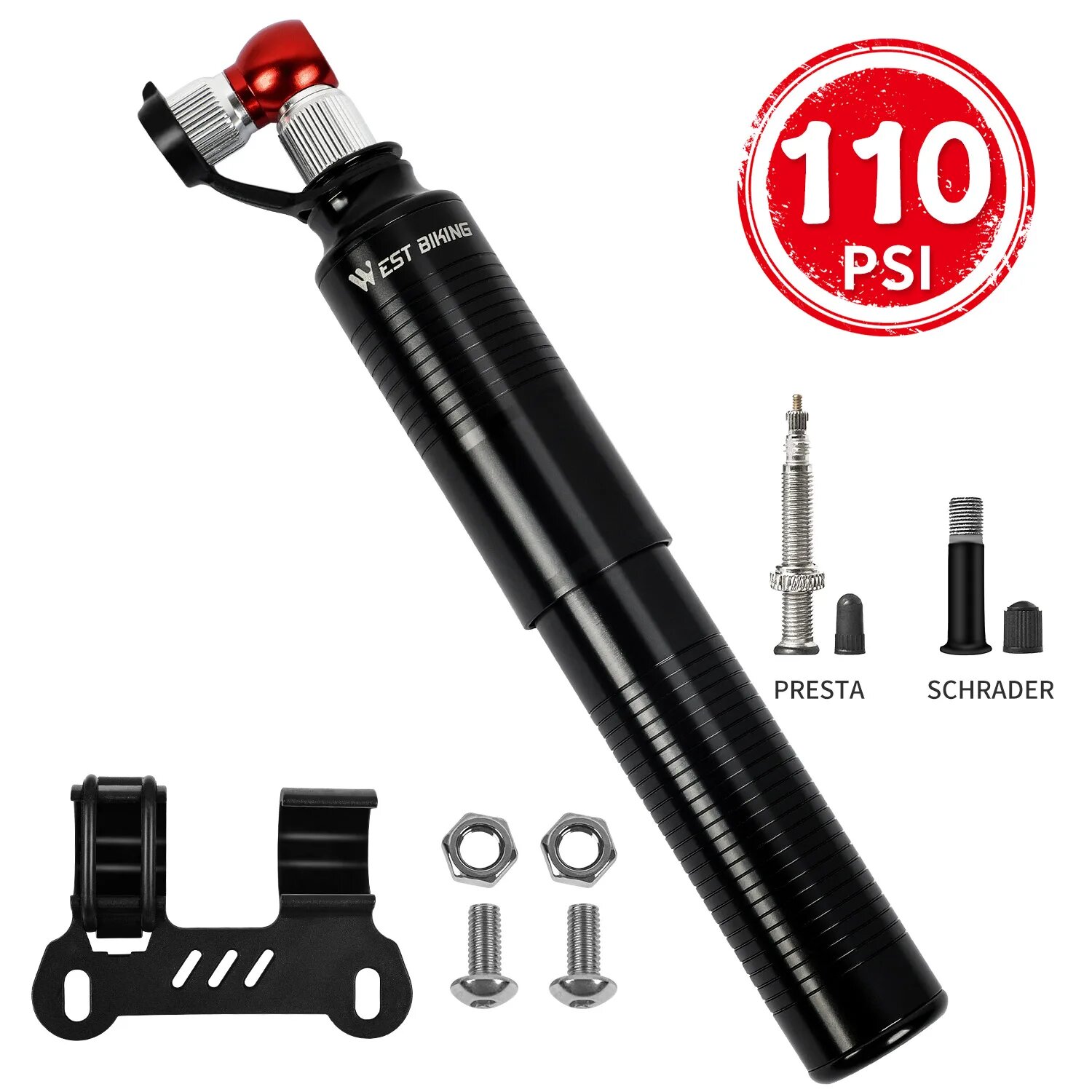 Вело насос WEST BIKING 110 PSI Black Red