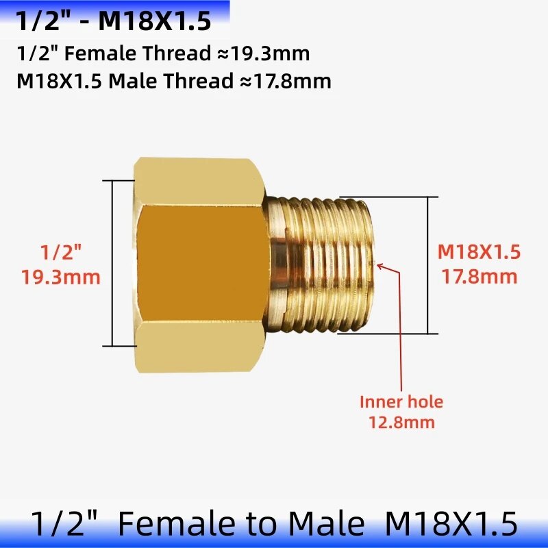 Переходник 1/2" Female - M18x1.5 Male, латунь