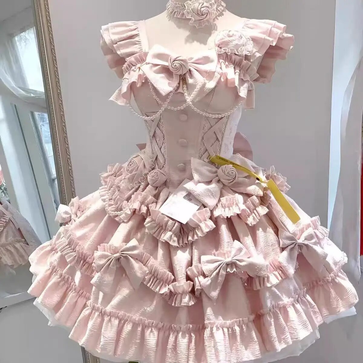CHAXIAOA Розовое готическое балетное платье для женщин L, pink dress Neck Tail