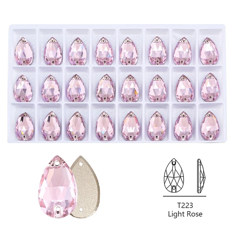 Стразы пришивные BOBOHOO K9 из стекла Розовый, 10x14mm - 36Pcs, T223 Light Rose