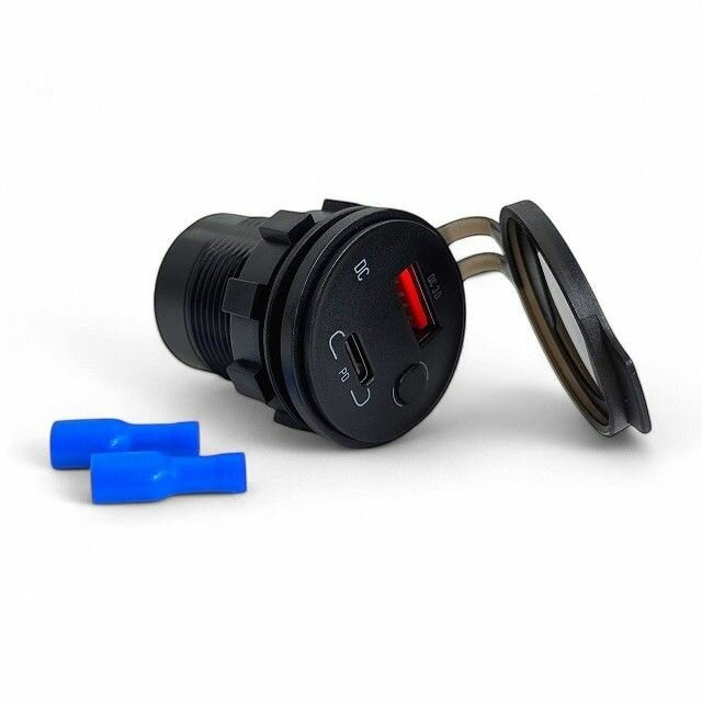 Разъем Usb Type-C в авто врезной CR1035 с вольтметром 12V-24V USB QC3.0 - Type-C PD 30W