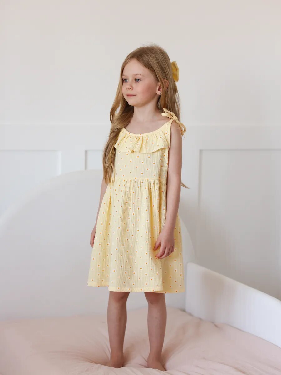 Сарафан Leli Dress повседневная, размер 128, желтый, белый — фото 1