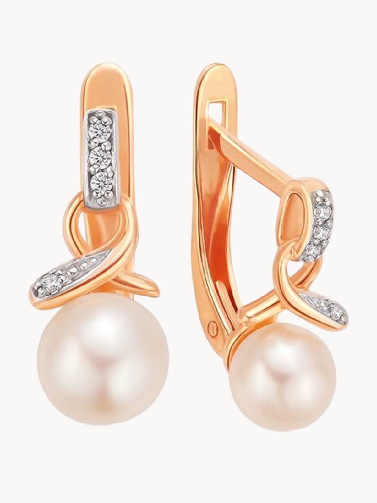 Серьги, красное золото, 585 проба, родирование, жемчуг культивированный, бриллиант