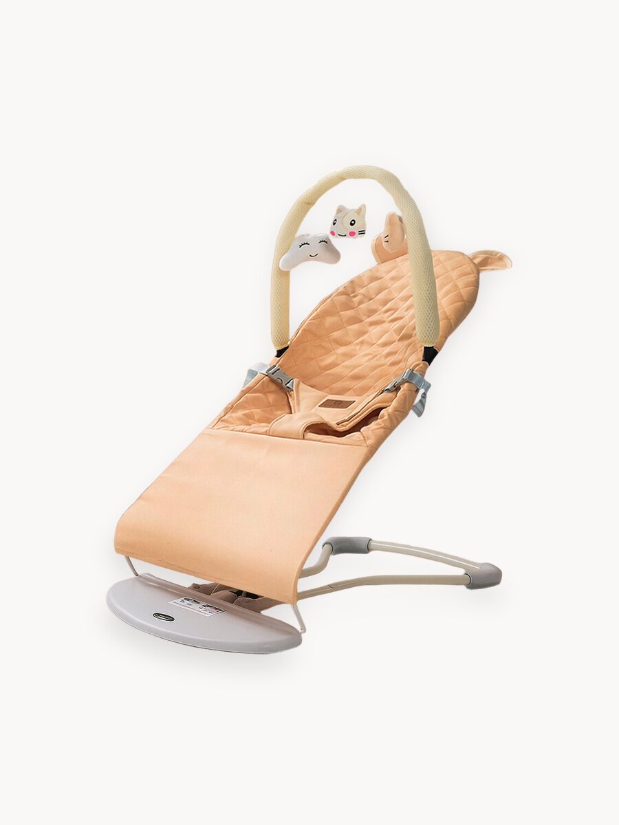 Детский складной шезлонг CINLANKIDS для новорожденных кресло качалка для малышей от 0 с игрушкой дугой, бежевый