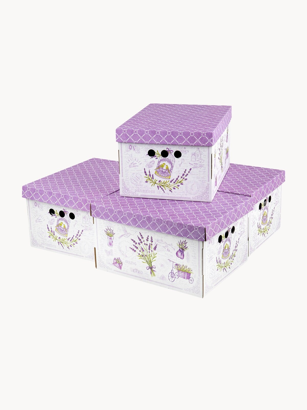 Короб для хранения из плотного микрогофрокартона 330х250х185 мм, комплект 4 шт, BRAUBERG HOME "Лаванда", 271813