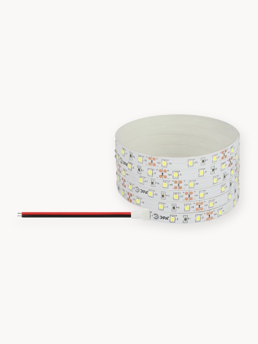 Светодиодная лента 12v ЭРА 2835 подсветка в комнату 5м 4,8w белая, дневной свет