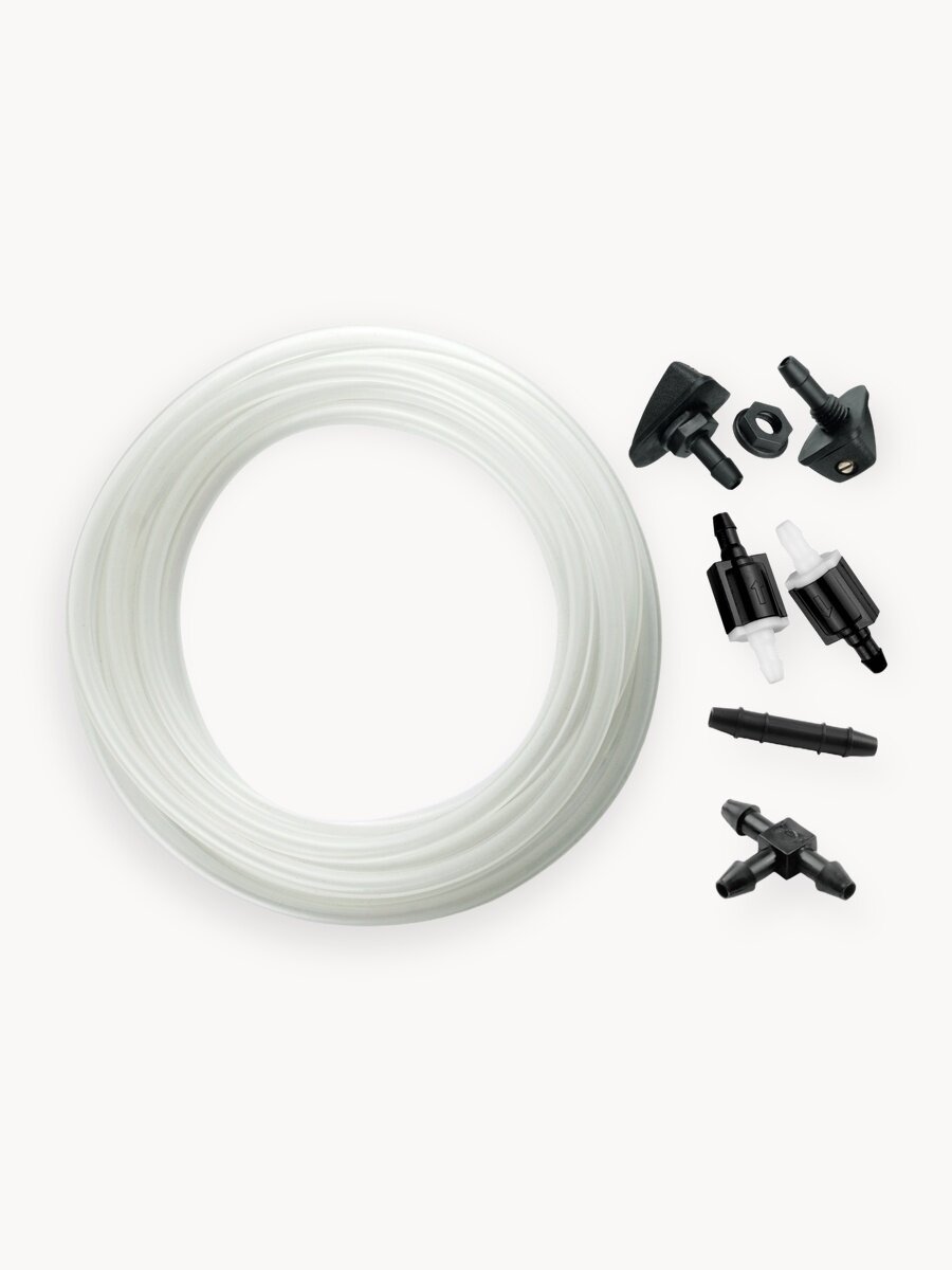 Комплект Стеклоомывателя Шланг Силиконовый (4х6 мм) 5 Метров Белый / Форсунки + Обратные Клапаны / Тройник + Соединители