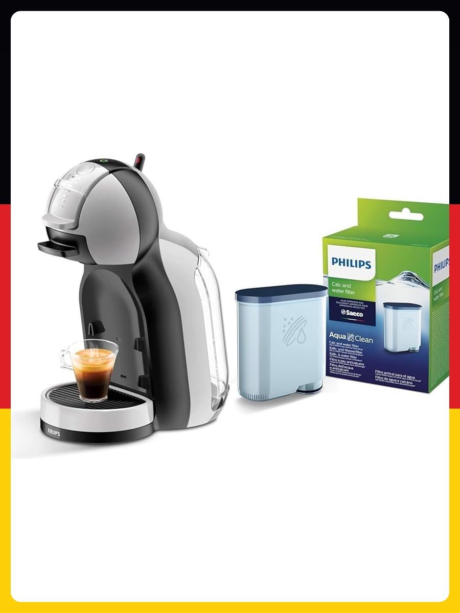 Nescafe Dolce Gusto Капсульная кофемашина Krups KP123B Dolce Gusto Machine Mini Me, Coffee Capsule Machine & Philips AquaClean Limescale and Water Filter for Espresso Machine, No Descaling up to 5000 Cups, Single Pack, серый, черный