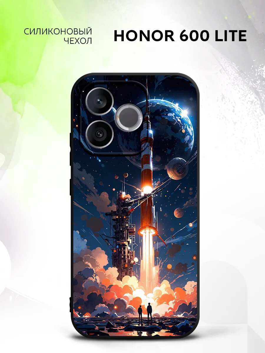 Чехол на Honor 600 lite, Хонор 600 Лайт защита камеры и углов, прозрачный с рисунком ракета в космос