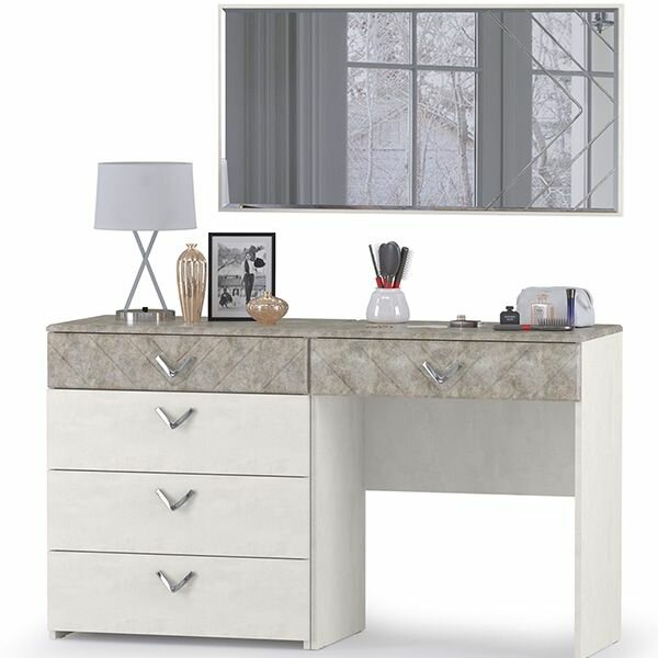 Комод Mobi Амели 13.106 + Стол туалетный 12.48 + Зеркало 03.240 Шёлковый камень/бетон чикаго беж