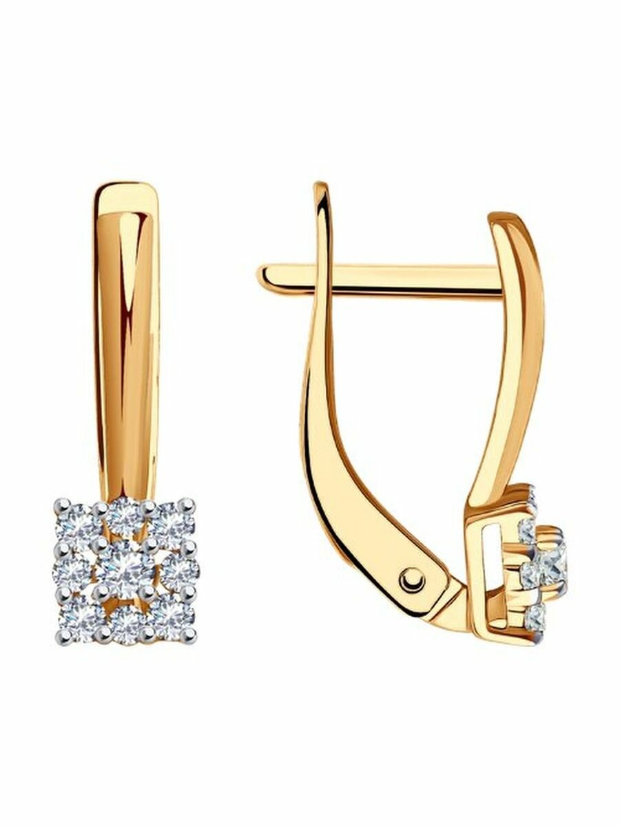 Серьги, красное золото, 375 проба, фианит