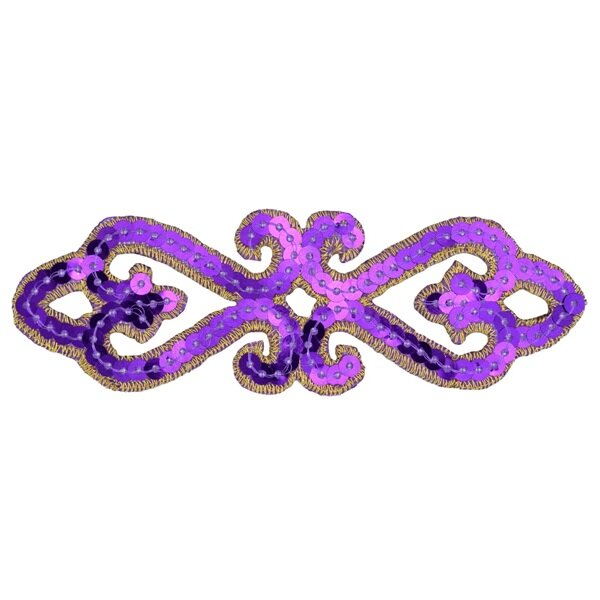 Термоаппликация «Орнамент» с пайетками, для танцевальных костюмов и национальной одежды, 12,5×4 см, фиолетовая, 2 шт.
