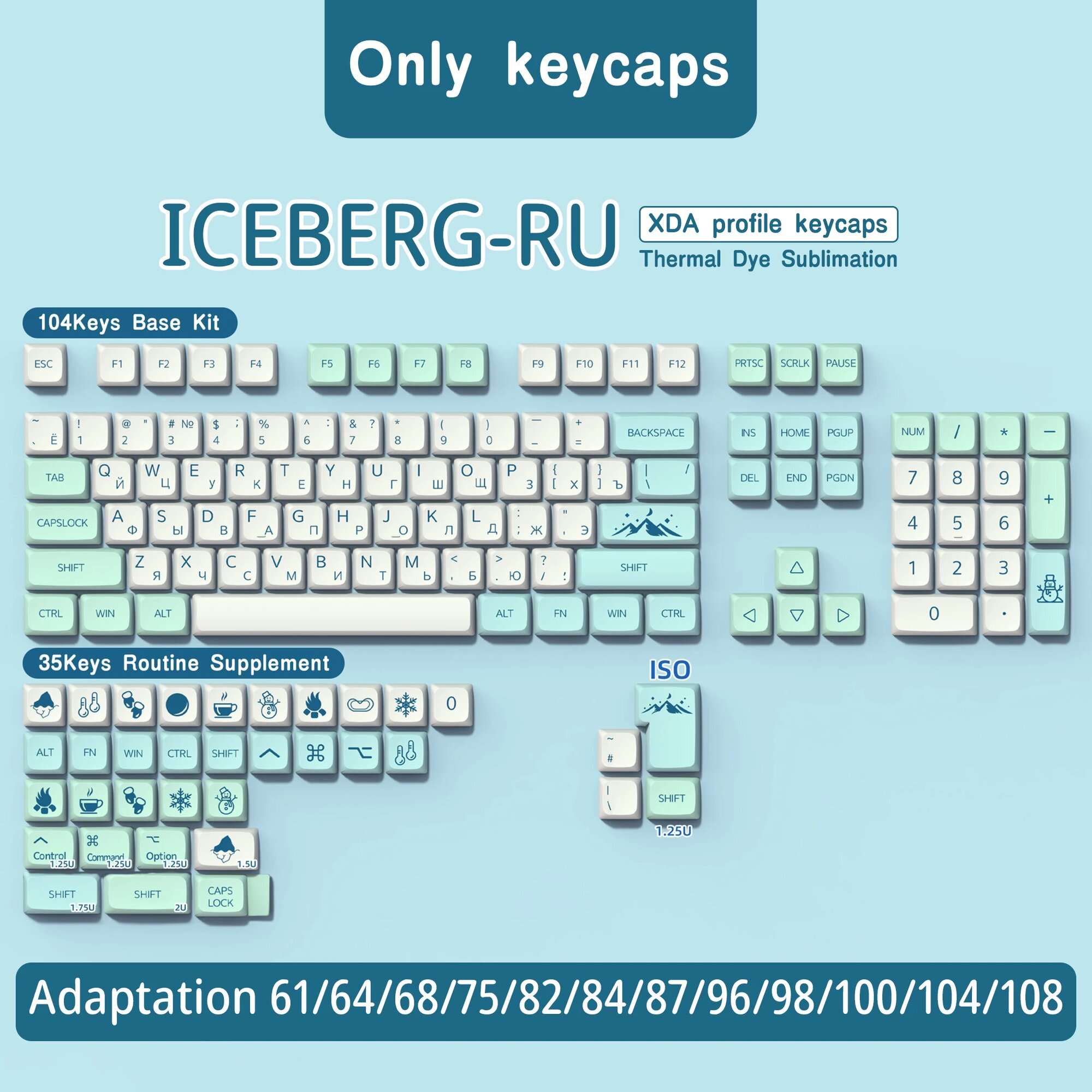 Readson механическая клавиатура GK61 PBT колпачки XDA профиля Pack by plastic bag, Iceberg-XDA-RU
