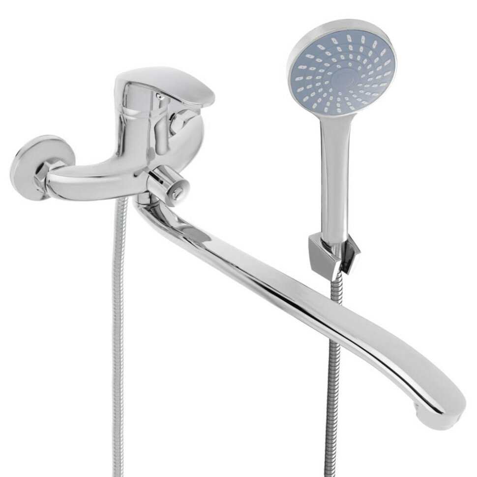 СоюзКран SK08-Sl106 (566-392), Смеситель для ванны с душем, плоский излив 35см, керамический картридж 40мм, хром, цинк