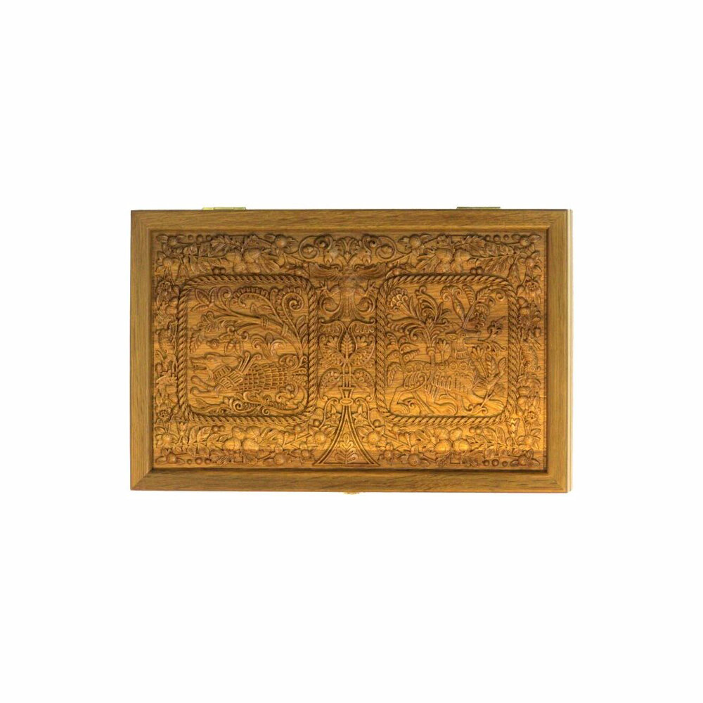 Резные дорожные нарды-шашки из массива чёрного дуба Белокаменные-3 36х46 см 999-143-14