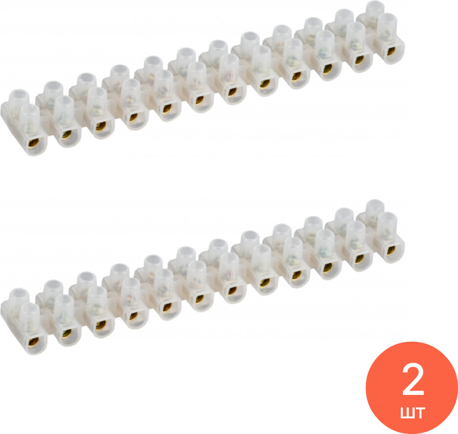 Клеммная колодка Generica / Дженерика ЗВИ-30 винтовая, в корпусе из полиэтилена белая, 12 полюсов, сечение 6-16мм2, 450В / электрика (комплект из 2 шт)