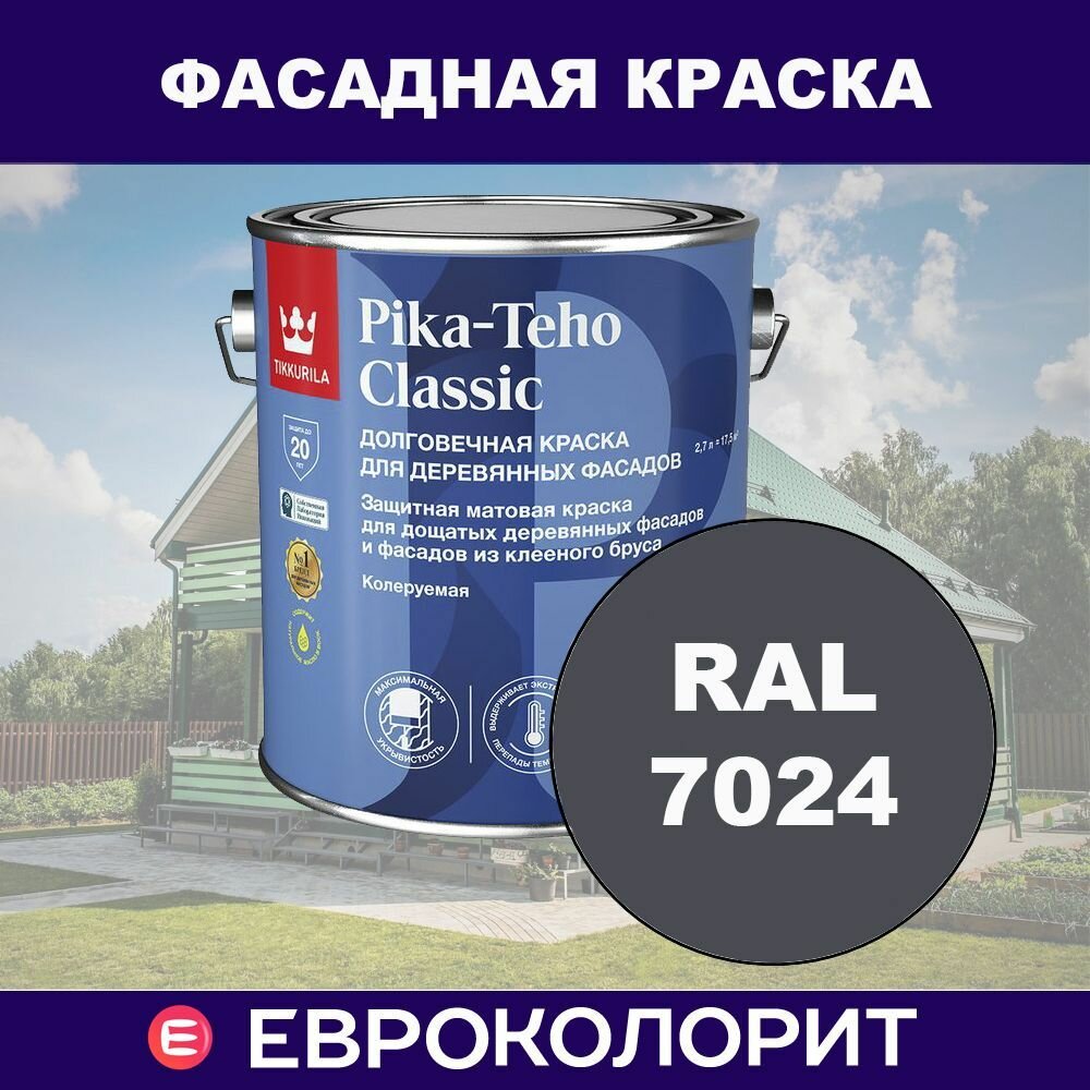 Tikkurila Pika-Teho Classic Краска для деревянного фасада 2,7 л цвет RAL 7024