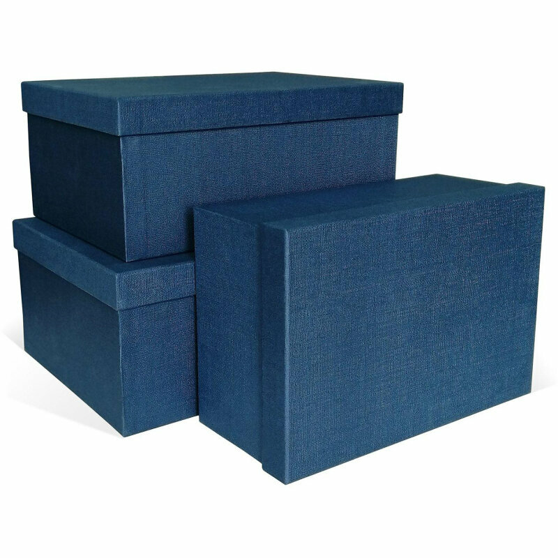 Набор подар. коробок 3в1 тиснение рогожка 350х250х150 синий, Д10103П.297, 2014878